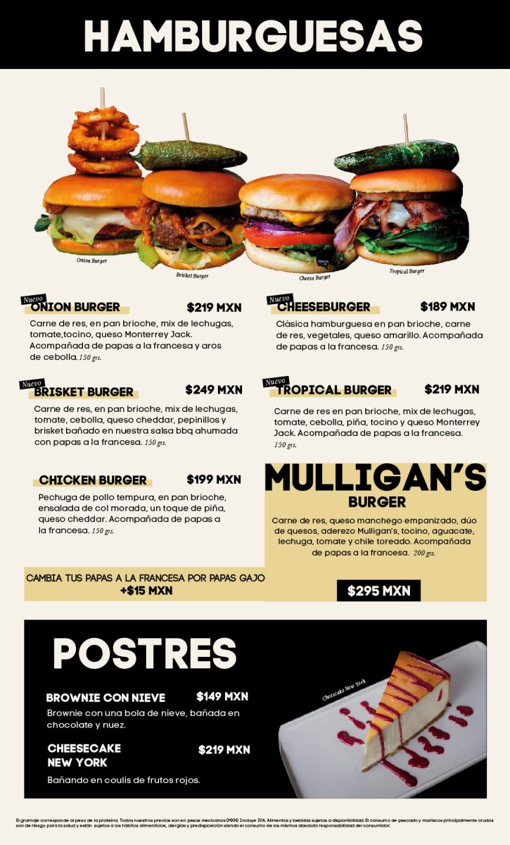 Menú Mulligan’s San Pedro